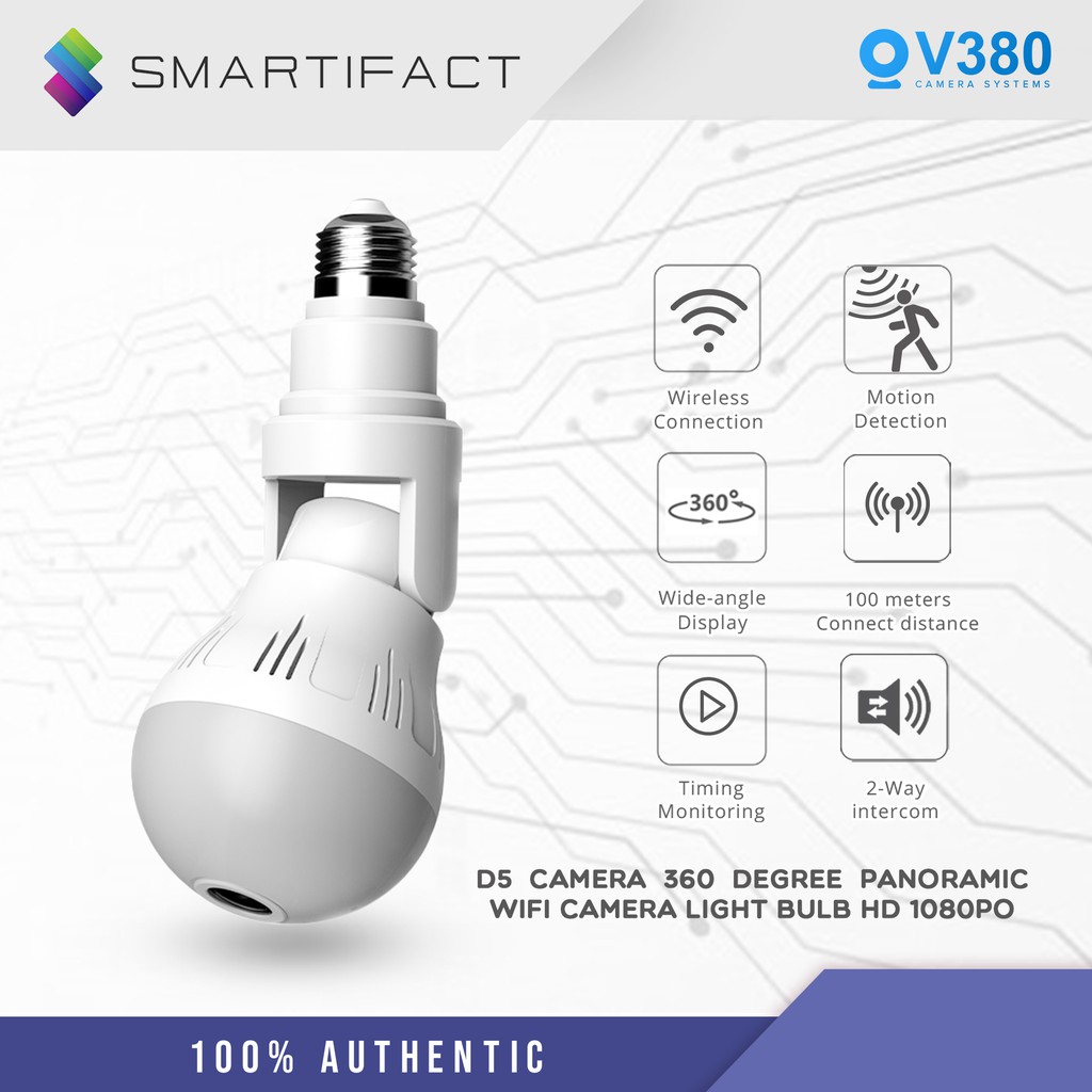 V380 D5 1080P Bulb CCTV Spy Camera 360 Degree Panoramic IP Wifi Light ...