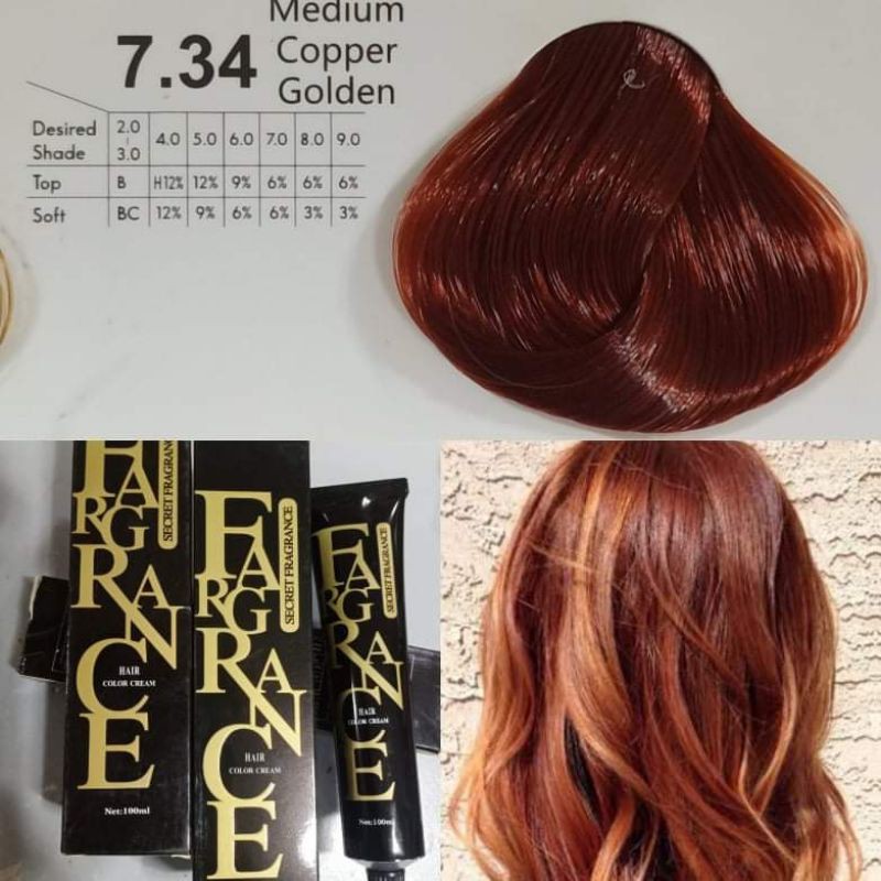 Medium Copper Golden 7.34 Secret Fragrance Hair Color Cream 100ml ...