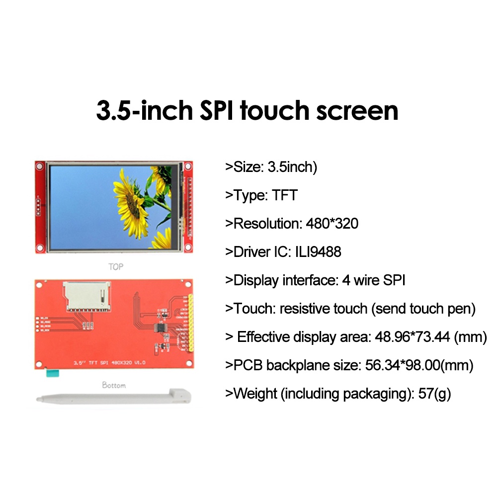 3.5 Inch SPI Serial LCD Module 480*320 TFT Module Display Screen with Touch Panel Driver IC ...