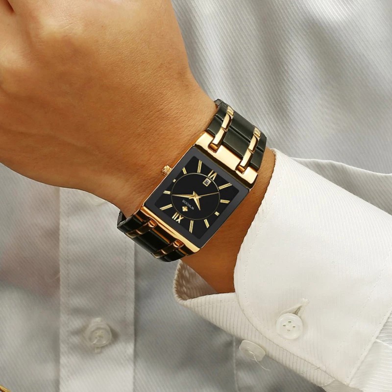 WWOOR Genuine Men's Steel Band Watch Square Dial Simple luxury Casual ...