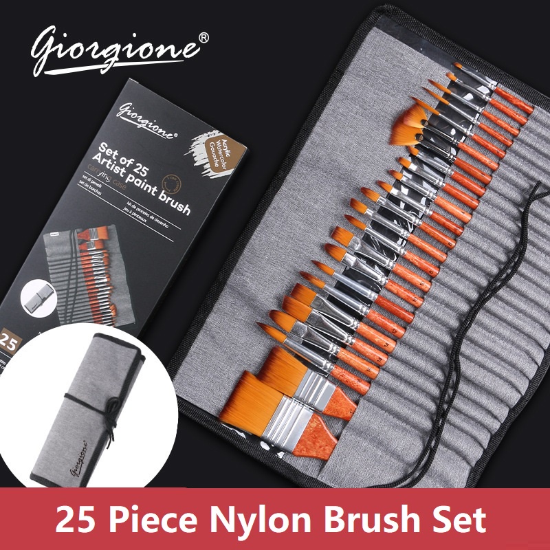 18/25 pcs Nylon Hair Wooden Handle Watercolor Paint Brush Pen Scrubbing ...