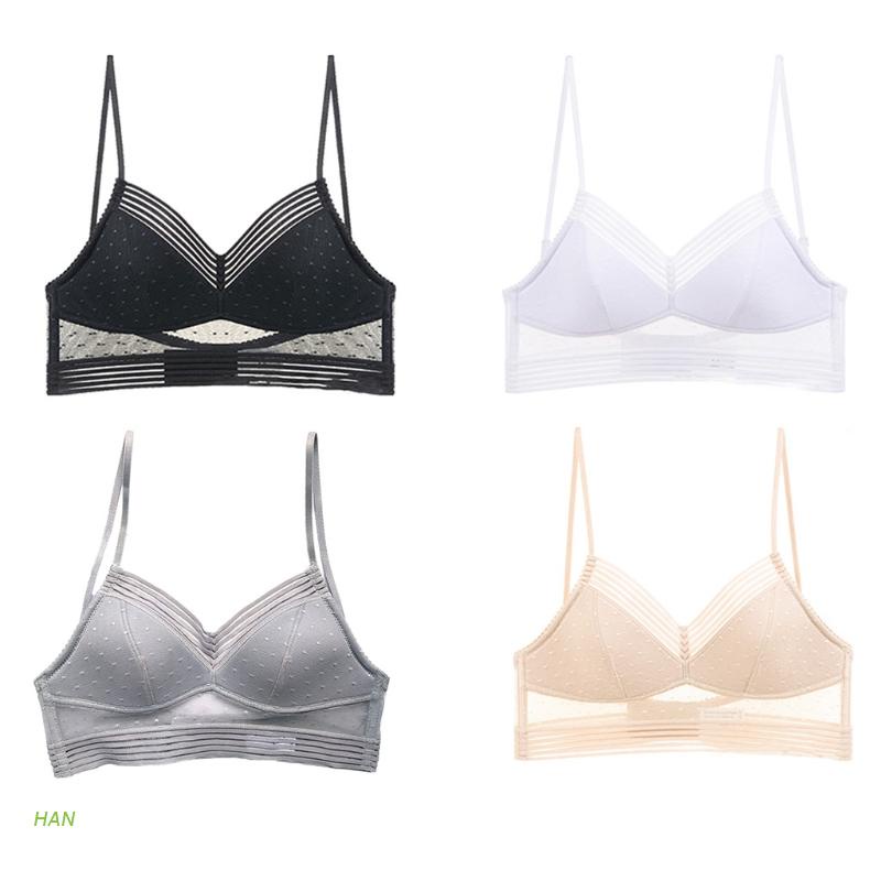 HAN Womens Sexy Deep U Low Back Lace Bralette Thin Cup Polka Dot ...