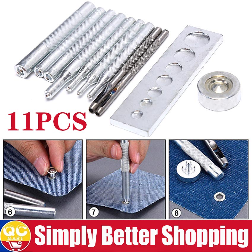 11PCS/SET Rivet Setter Punch Tool Metal Leather Hole Punches Snap Fastener Installation Kit ...