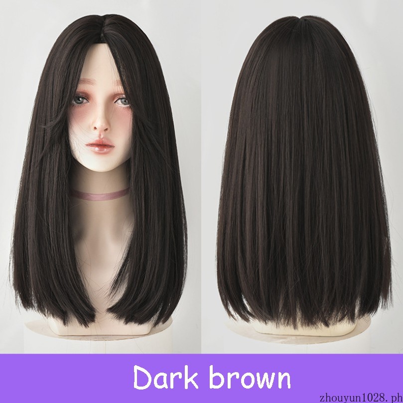 Wig fashion split bangs wig female long hair natural repair clavicle straight hair wig headgear ...