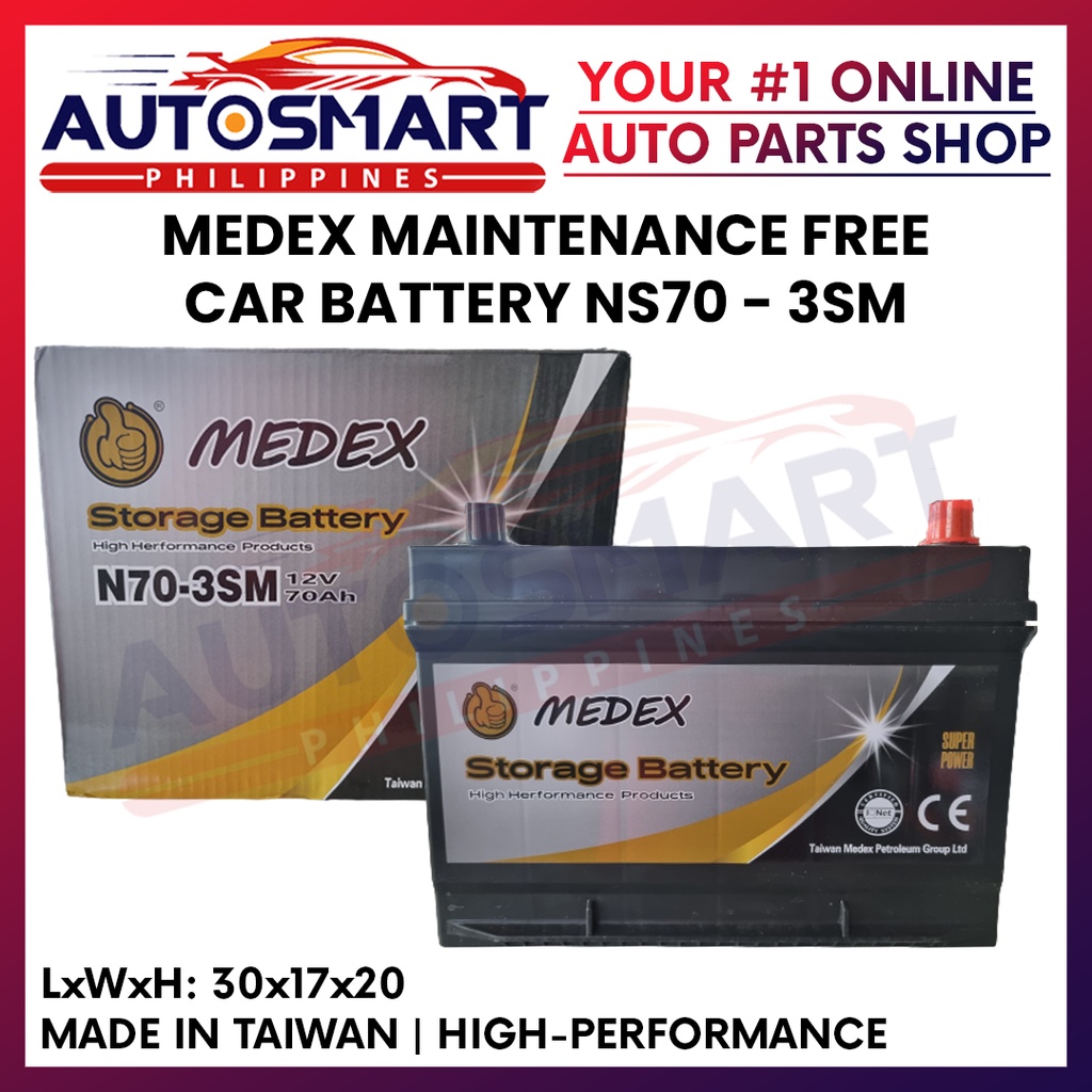 Medex Car Battery 3SM N70 (Maintenance Free) Taiwan 12V 70AH | Shopee ...