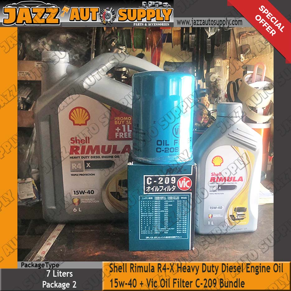 Shell Rimula R4-X Heavy Duty Diesel Engine Oil 15w-40 + Vic Oil Filter ...