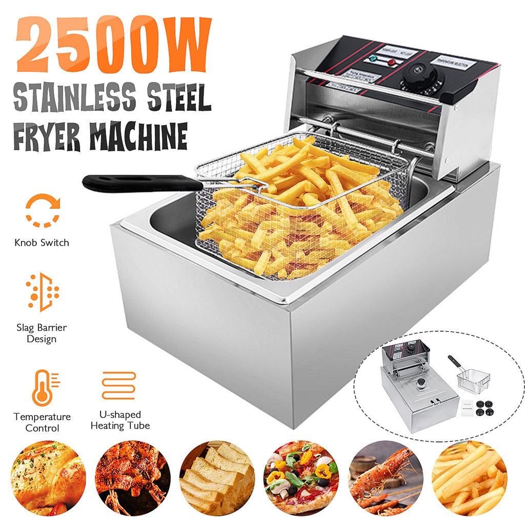 110V 2500W Stainless Steel Commercial Electric Deep Fryer Stove Single ...
