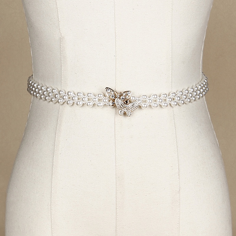 [READY STOCK] Women Pearl Waist Belt Elastic Buckle Pearl Chain Belt ...