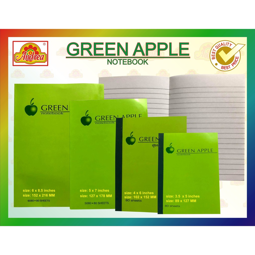 Green Apple Notebook 80 sheets padded -non-spiral | ANDREA | Shopee ...