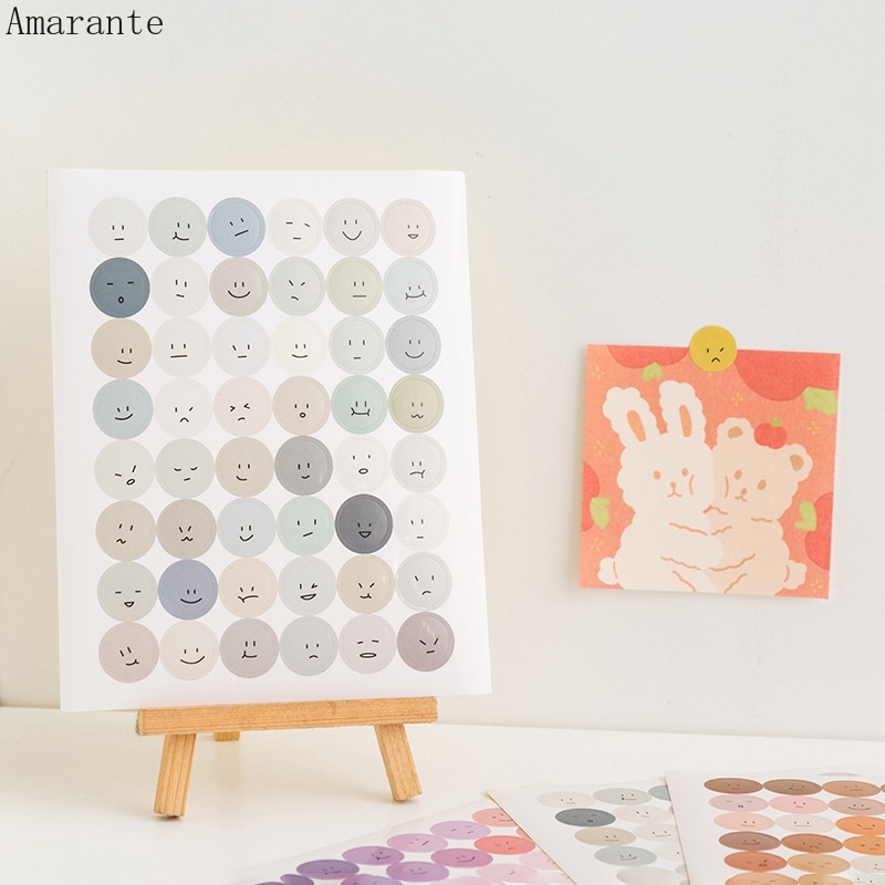 AMA Ins Round Smiling Face Sticker Cute Simple Colorful Morandi Diy ...