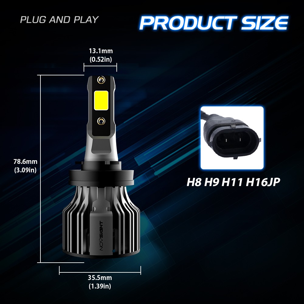 Novsight N39 9005 9006 H4 H7 H11 Mini Designed LED Headlight Light Bulb Fog Lamp 72W 10000LM ...