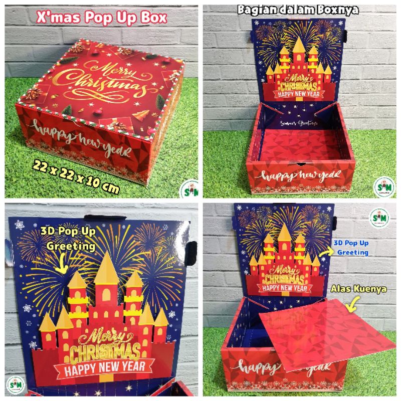 3d Pop up Christmas Cake Box 22 x 22 x 10 cm Xmas Cake Box Packaging ...