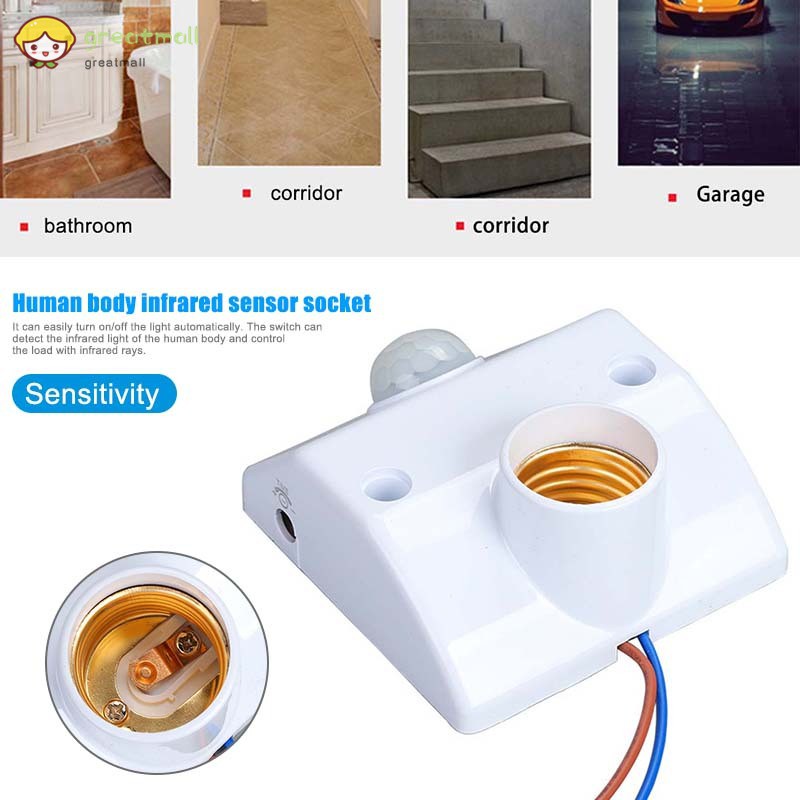 GM E27 Lamp Holder Infrared Motion PIR Sensor Automatic LED Light Lamp ...