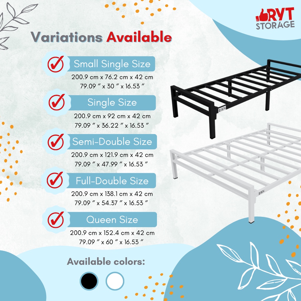 RYTStorage BENBed Bold Series Small Single (30" x 75") & Single (36" x 75") Size Metal Bed Frame ...