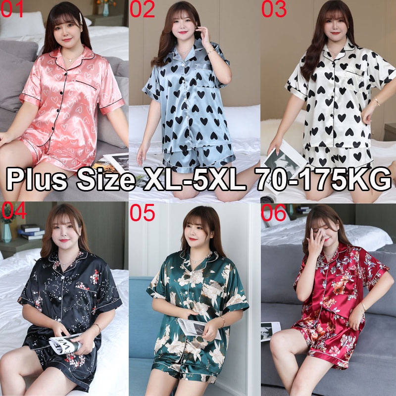 Plus Size XL-5XL Women Silk Satin Comfy Pajamas Set Female big size Short Sleeve Sleepwear ...
