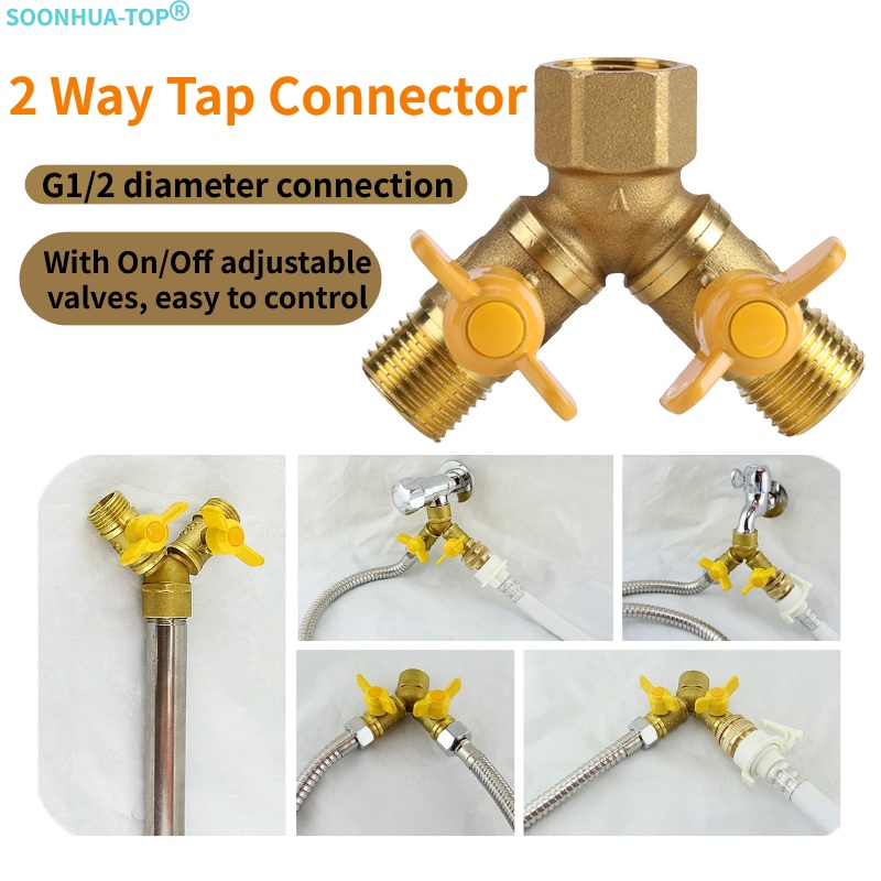 2 Way Double Tap Hose Adapter Brass Garden Irrigation Dual Faucet ...