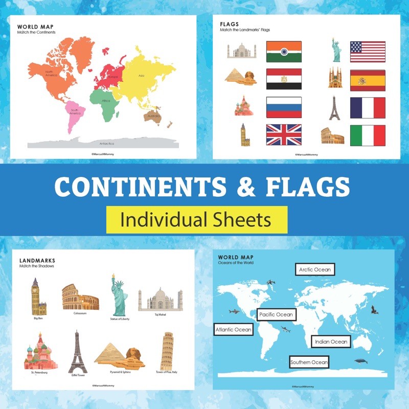 Continents, Flags and Countries Individual Worksheets - Educational ...