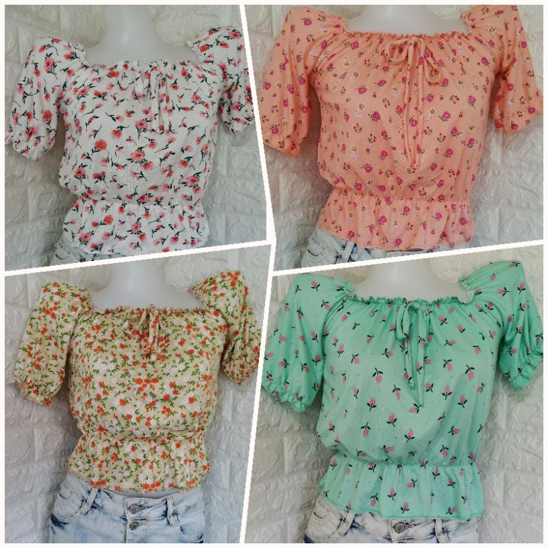 Puff Sleeve/Off Shoulder Semi Cropped Top/Two-way trendy blouse OOTD ...