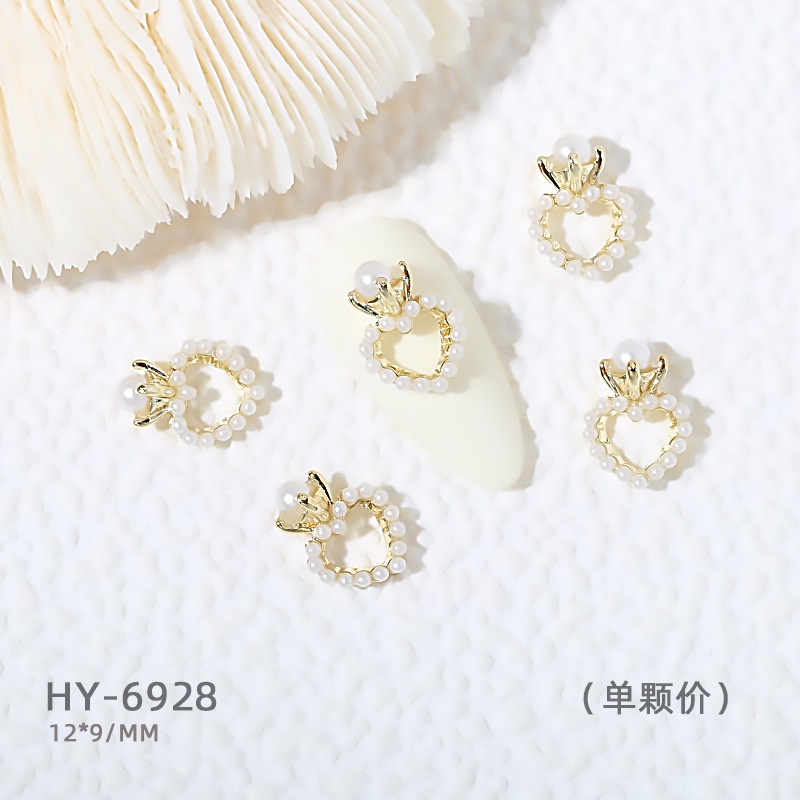 ins nail jewelry, pearl and diamond round wreath, opal bow, peach heart ...