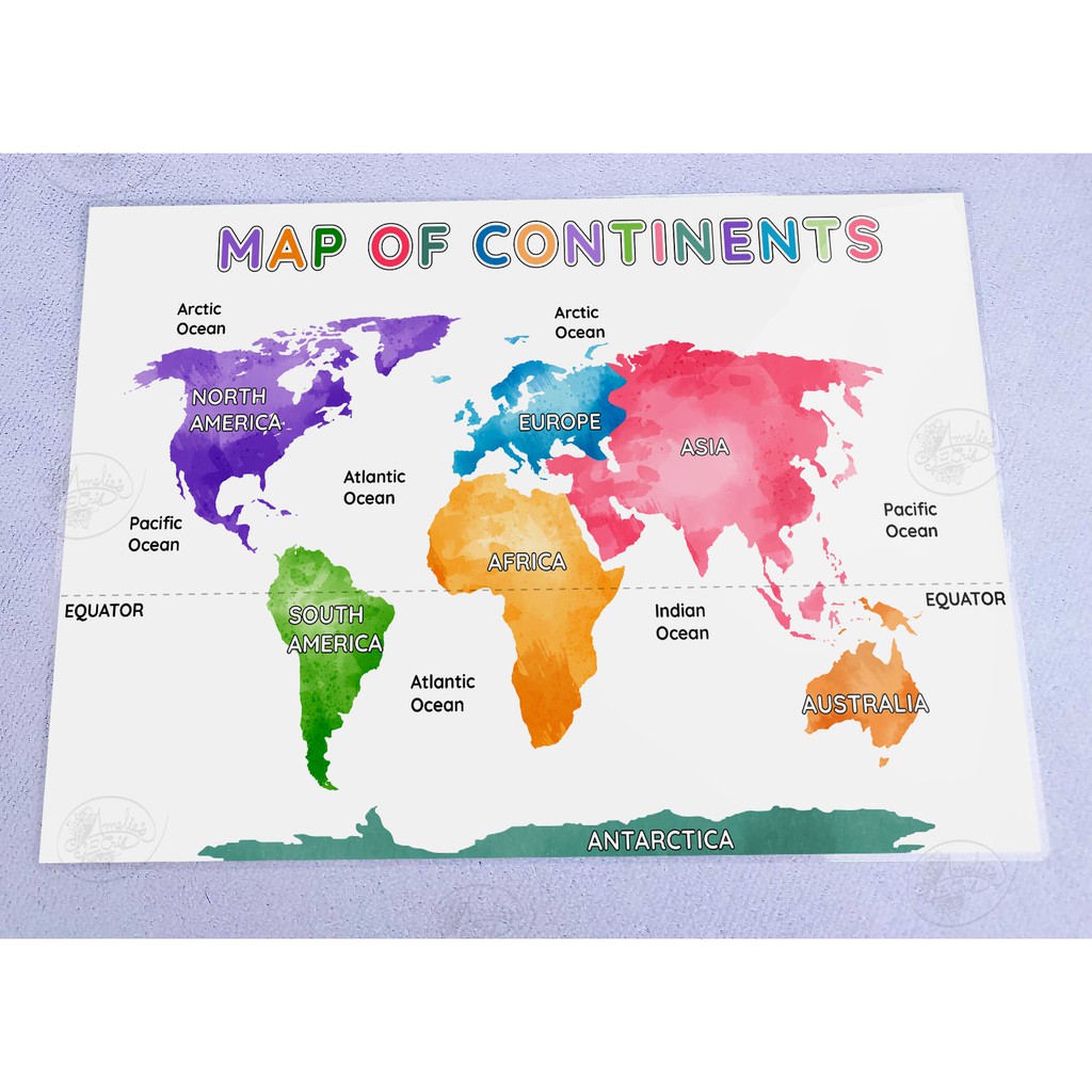 Map of the World (Continents and Oceans) Laminated Educational Chart A4 ...