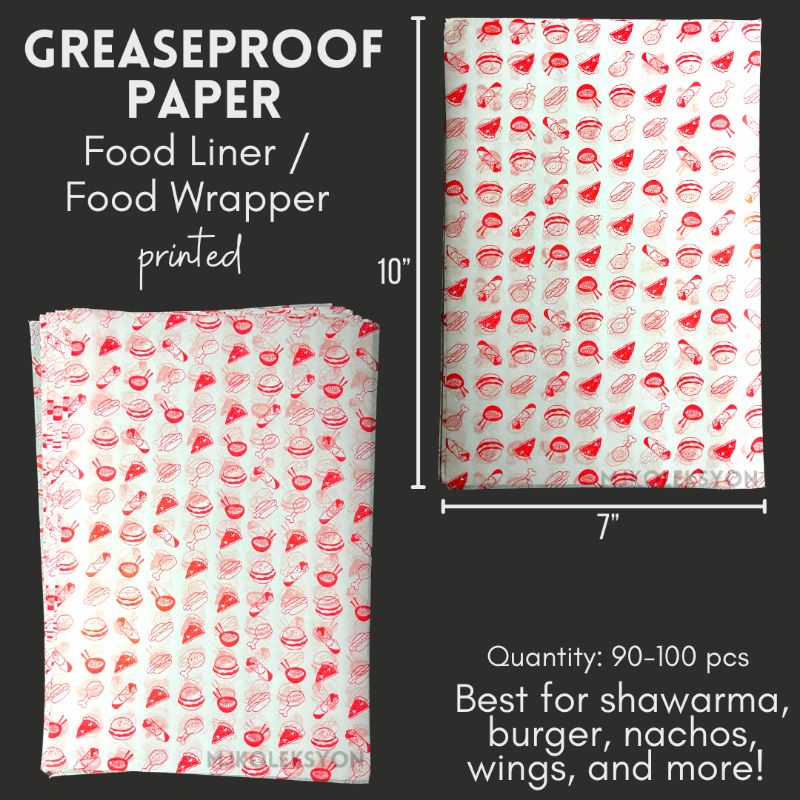Grease Proof Paper Food Liner Wrapper 7x10inches 100pcs Printed ...