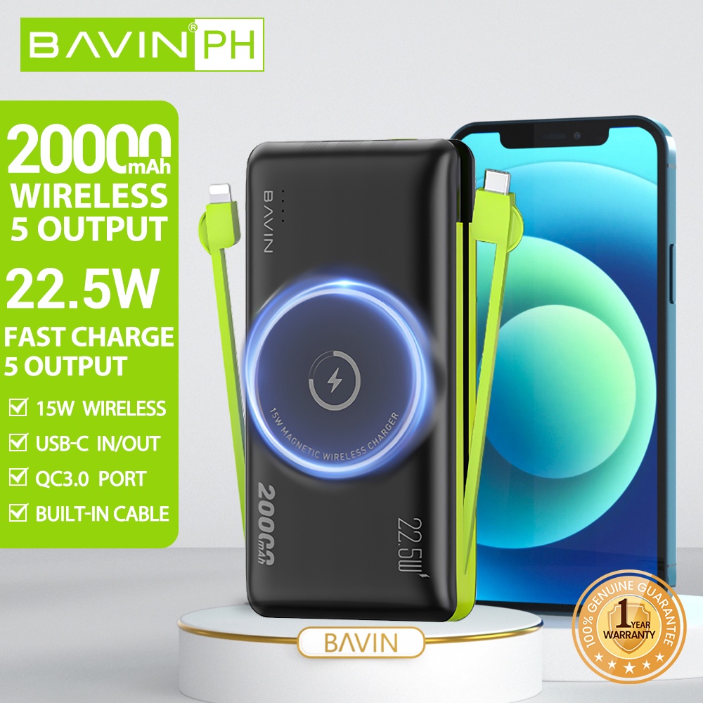 BAVIN PC067 20000mAh 22.5W Wireless Fast Charging Powerbank Wired+15W ...