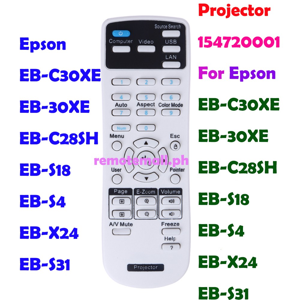 Remote Control For Epson EB-C30XE EB-30XE EB-C28SH EB-S18 EB-S4 EB-X24 ...