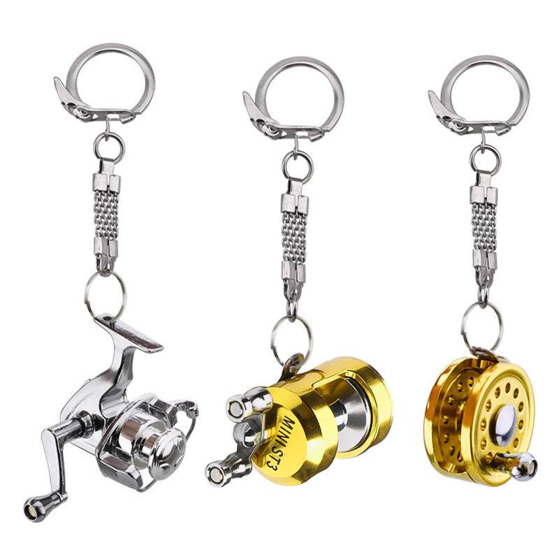 [Multi-Fish Fishing Tackle] mini Metal Reel Keychain Rockable Crafts ...