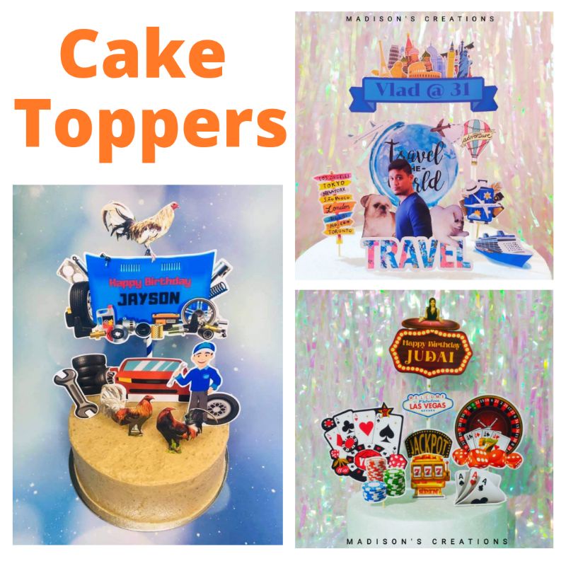 Personalized Party Cake Toppers/Banner, Backdrop Set (Themes: Travel ...