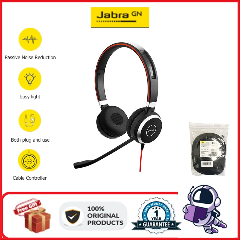 Jabra Evolve 40 Stereo Noise Cancelling Headphones Mute Button Cable Controller Plug and Play ...