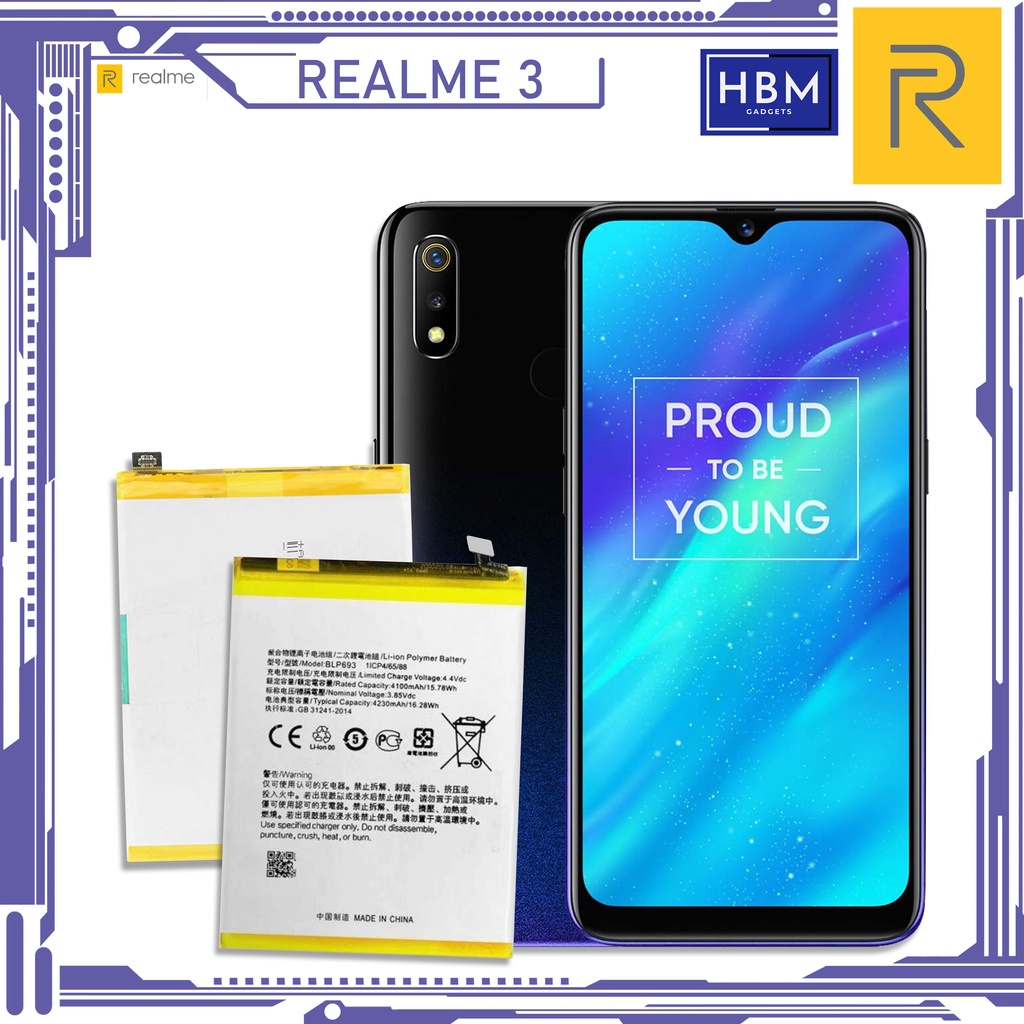 Original Realme 3 Battery, High Quality Battery. Model: BLP693 (4100mAh ...
