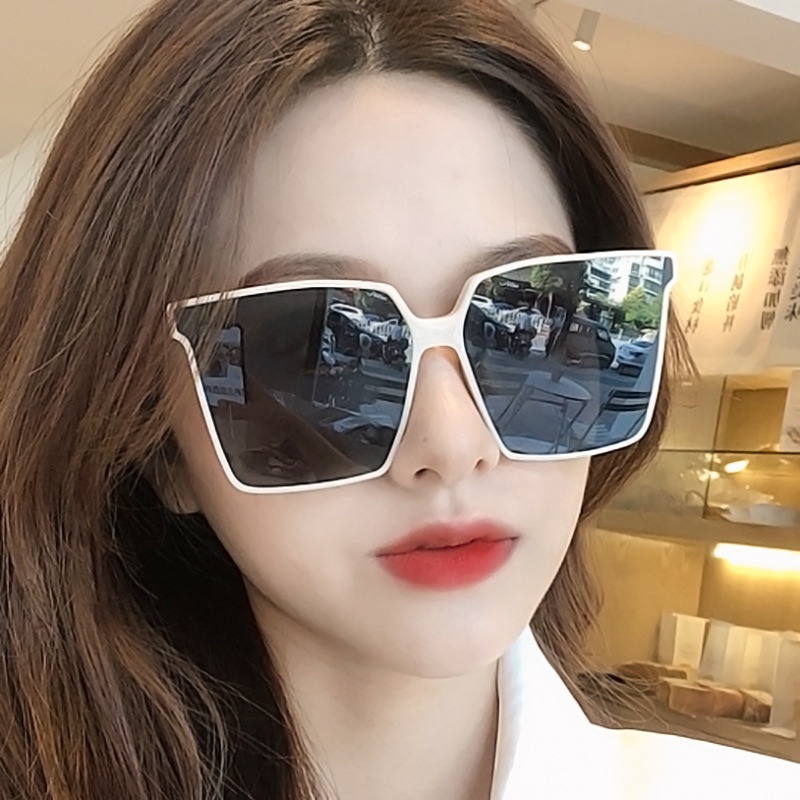 Ivory White Frame Sunglasses Female Big Face Sunglasses Square Frame ...