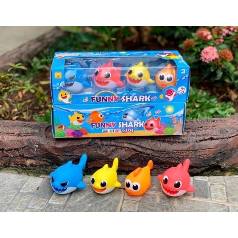 Funny shark figure set 4pc baby shark sound light cartoon shark light ...