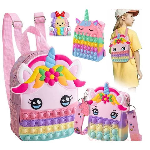 Backpack for Girls pop it bag for kids Large Pop It Fidget Toy Unicorn ...