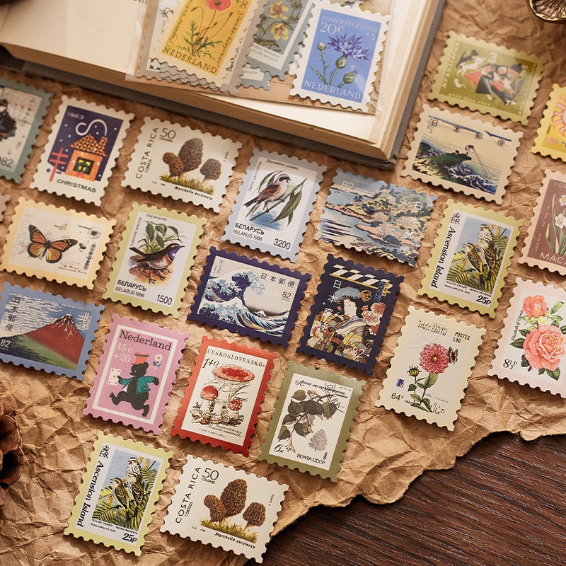 1Pack/46Sheets Vintage Postage Stamp Sticker, Japanese Style ...