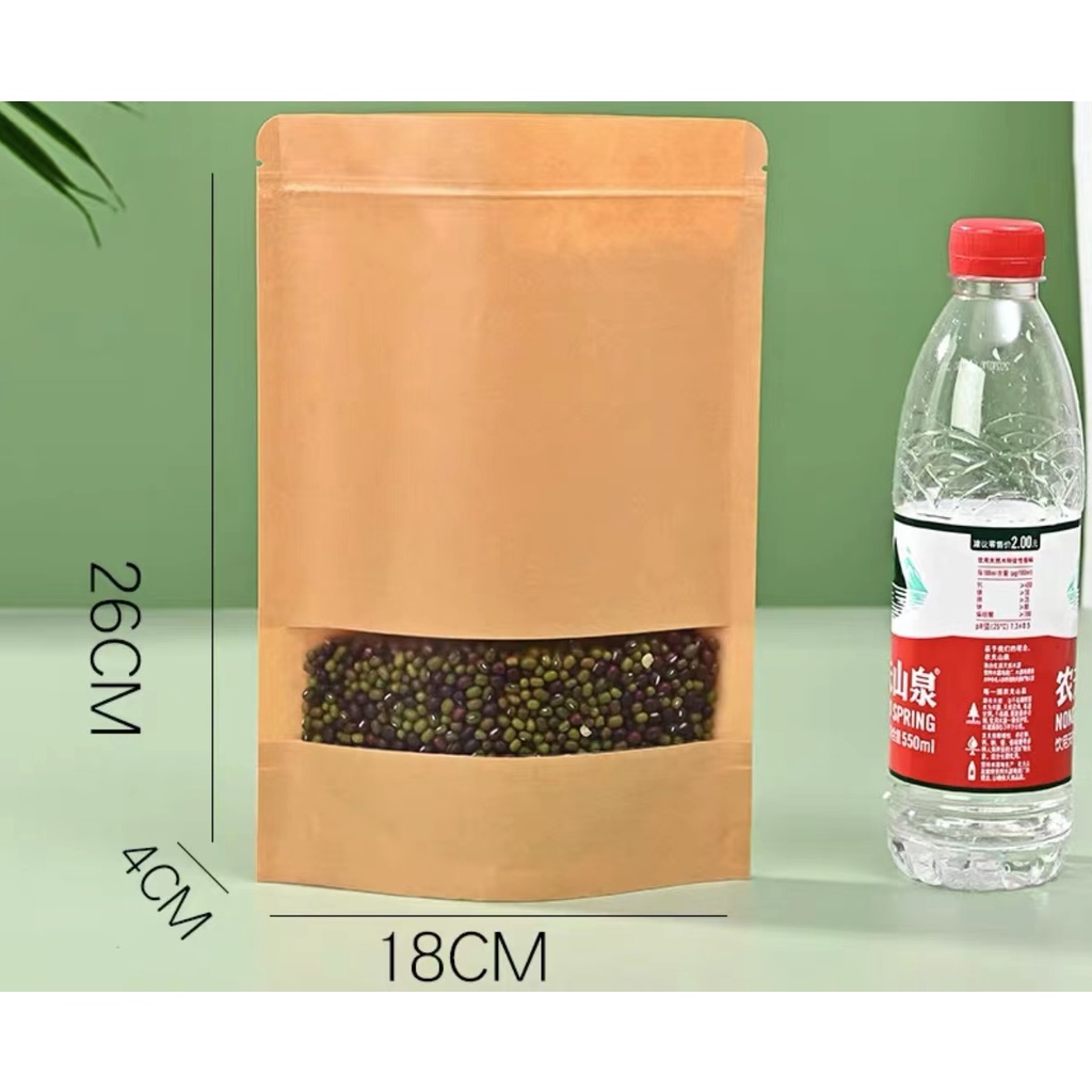 50pcs/100pcs Brown Kraft Stand Up Pouch Resealable Plastic Paper ...