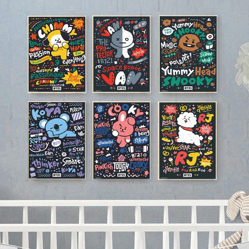 BTS Bangtan KPOP BT21 Posters Cartoon Anime Canvas Painting Wall Art ...