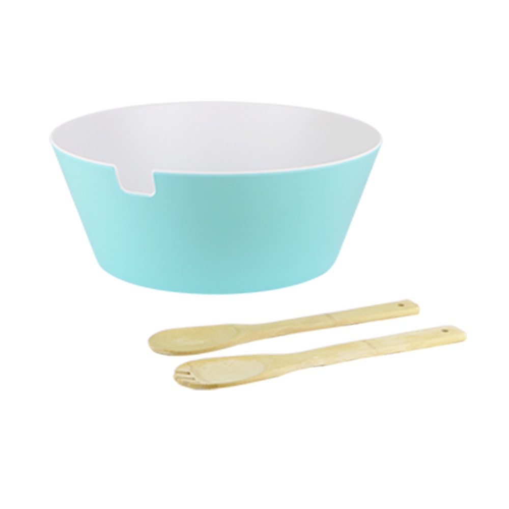 Melawares 10.5 inch Two Tone Teal Chipped Salad Bowl w/ Wooden Spoon ...