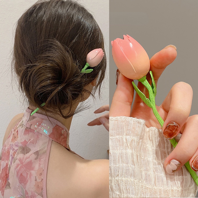 Pink Gentle Style Tulip Beautiful Hairpin Hair Clip Chinese Popular for ...
