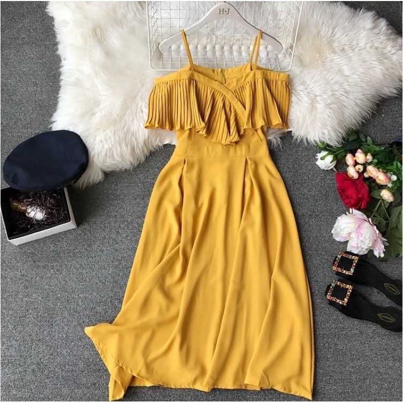 Fashionable Elegant Marimar Pleated Cold-offshoulder Maxi Casual Formal ...