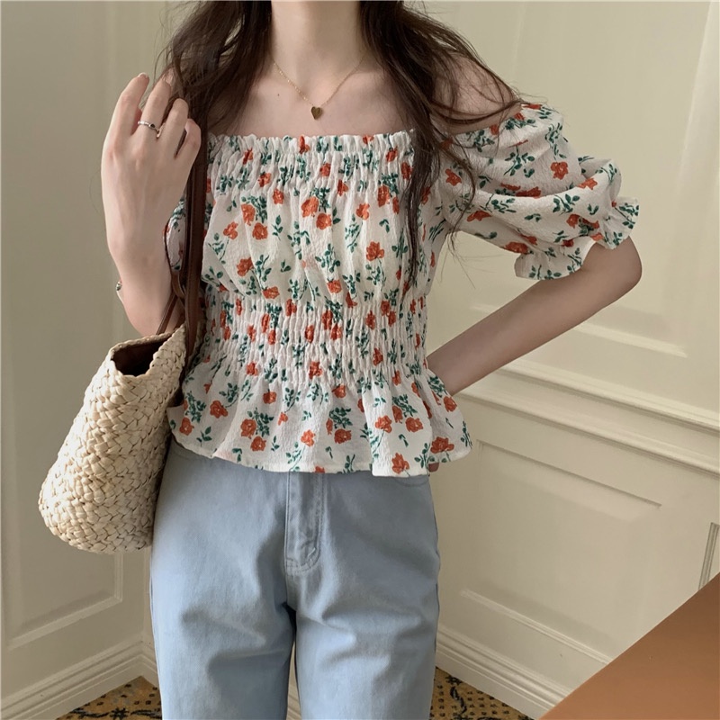 Summer korean croptop for woman off shoulder floral sexy boho bangkok ...