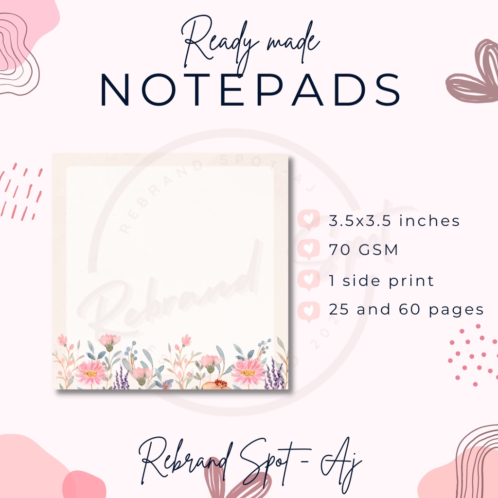 Watercolor Flower Notepad for Personal, Office, Events and Giveaways ...