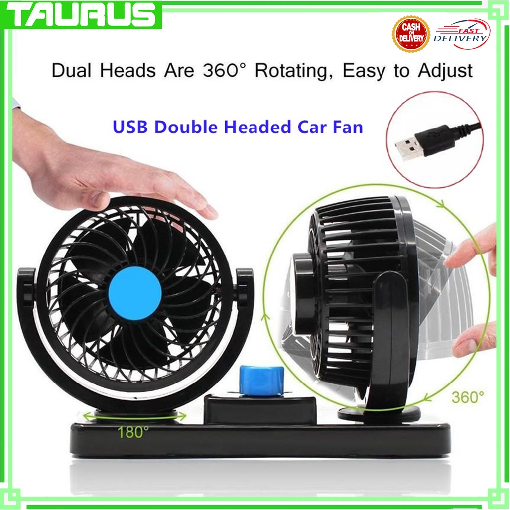Cooling USB Vehicle Fan Double Headed Car Fan w/strong power | Shopee ...