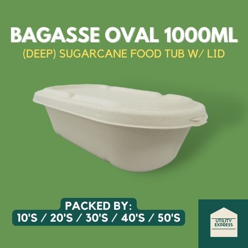 Bagasse Sugarcane Oval Food Tray 1000ml w/ Lid (Natural) 10pcs/20pcs/30pcs/40pcs/50pcs | Shopee ...