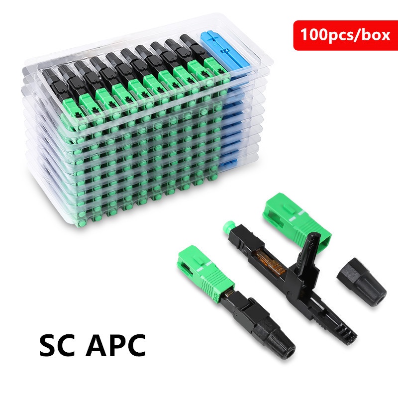 Embedded SC APC Fiber Optic Fast Connector FTTH single mode fiber optic SC quick connector green ...