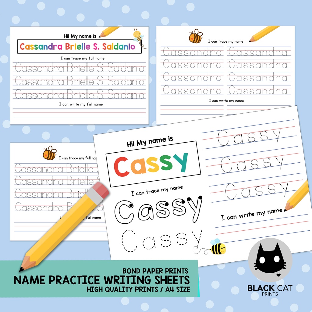 Name Writing Practice Sheets (Bond Paper Prints / A4 Size ...