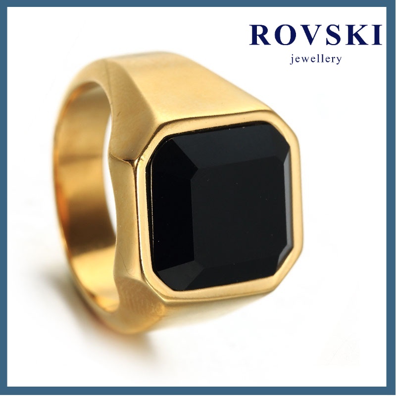ROVSKI Fashion Korean Ready Stock Jewelry Gold Square Black Gem Octagon ...
