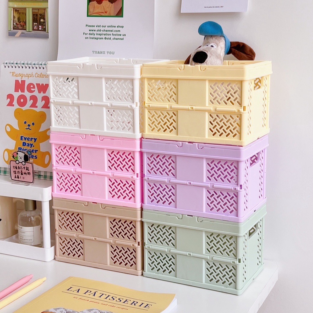 TBM SMALL Pastel Color Foldable Tray Crate Basket Desk Organizer with ...