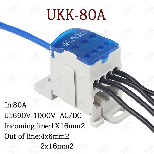 UKK 80A Din Rail Distribution Box Block One In Multiple Out Power Universal Electric Wire ...