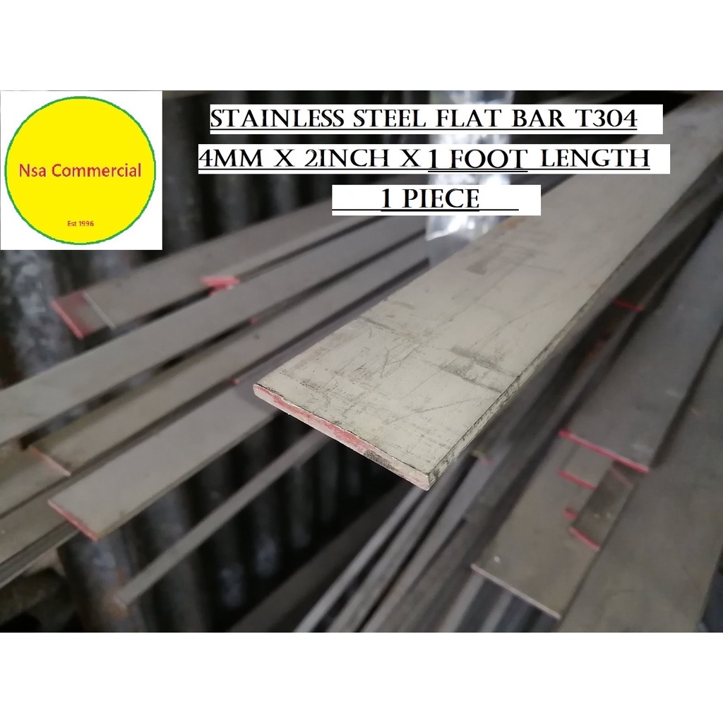 Stainless Steel Flat Bar 4mm x 2 inch x 1 Foot Length T304 (Mill Finish ...